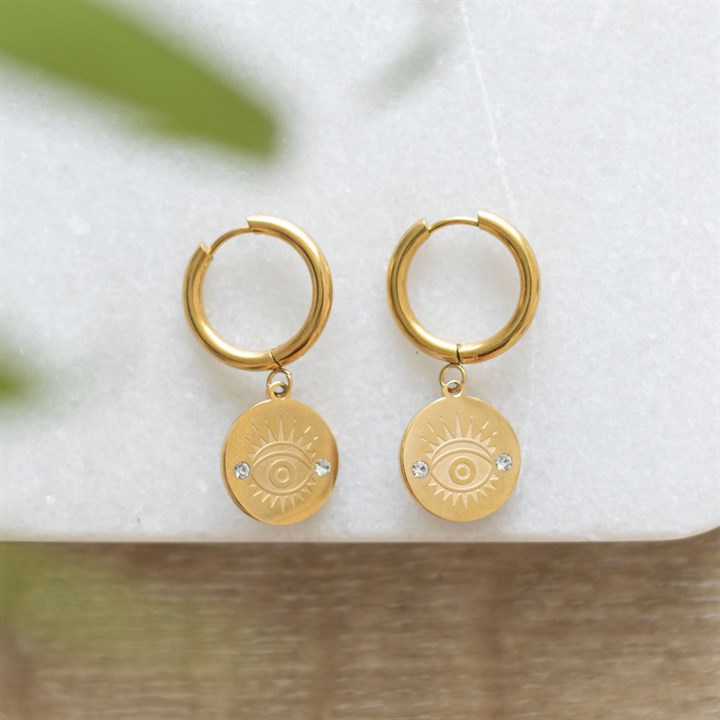 Gold Toned All Seeing Eye Earrings - Something Different Wholesale