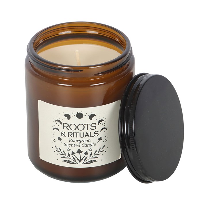 Roots & Rituals Evergreen Amber Glass Candle - Something Different Wholesale