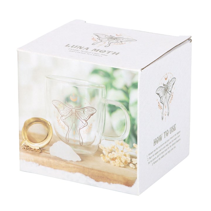 Luna Moth Double Walled Glass Mug with Crystal Tea Infuser - Something ...