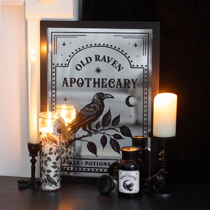 Old Raven Apothecary Mirrored Wall Art - Something Different Wholesale