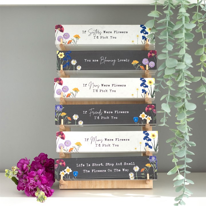 Set of 36 Wildflower Block Signs on Display - Something Different Wholesale
